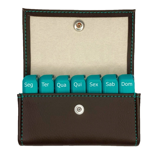 Porta Comprimidos Semanal Pilbox Mini Chocolate - Nunca Esqueça uma Dose