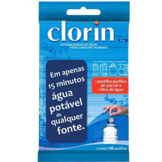 Clorin 1 Purificador de água com 10 Pastilhas: Água potável e Segura