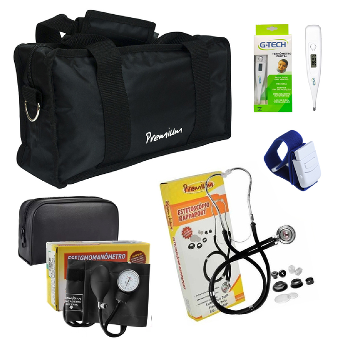 Kit Enfermagem Premium Preto: Equipamentos Completos, Estudo e Trabalho